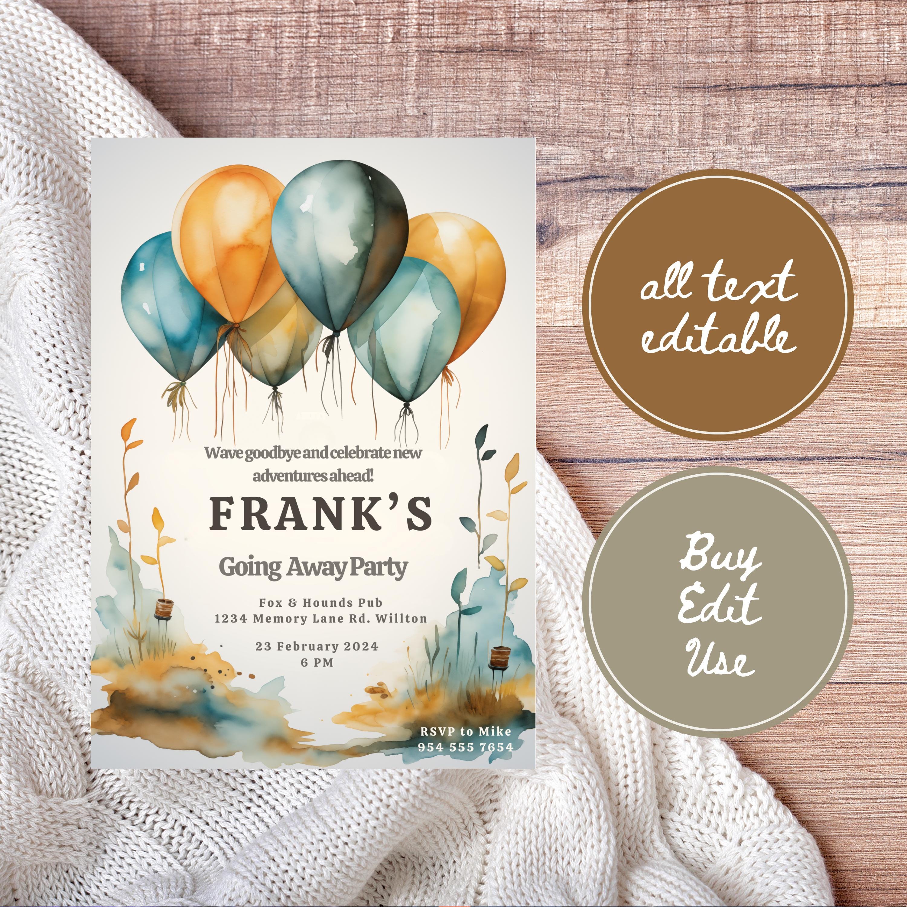 Editable Going Away Party Invitation: Farewell Celebration (digital ...