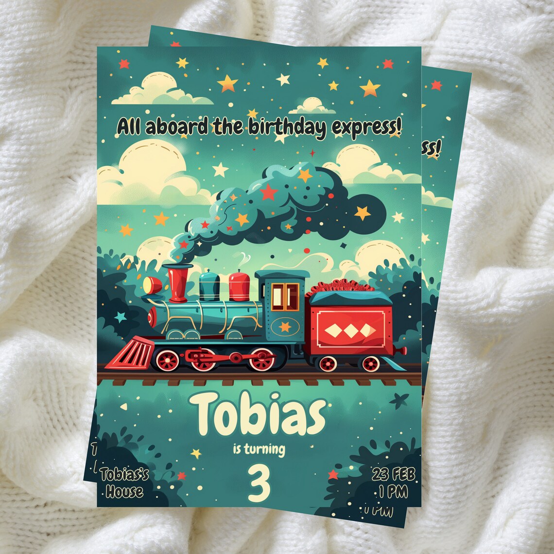 Vintage Train Birthday Invitation, Dreamy Steam Engine, Train Theme ...