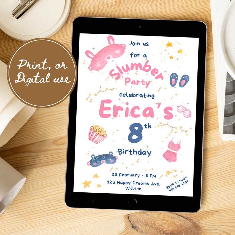 Editable Sleepover Birthday Invitation Pink Pajama Party For Girls