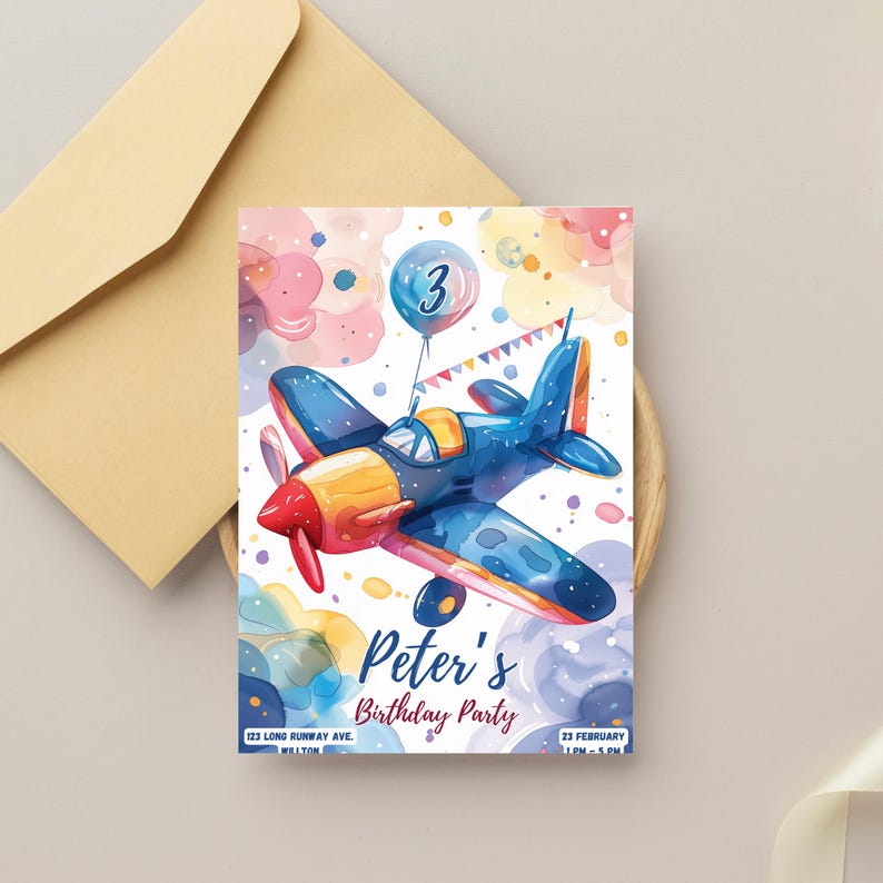 Editable Plane Birthday Invitation, Little Pilot Party Invite, Airplane ...