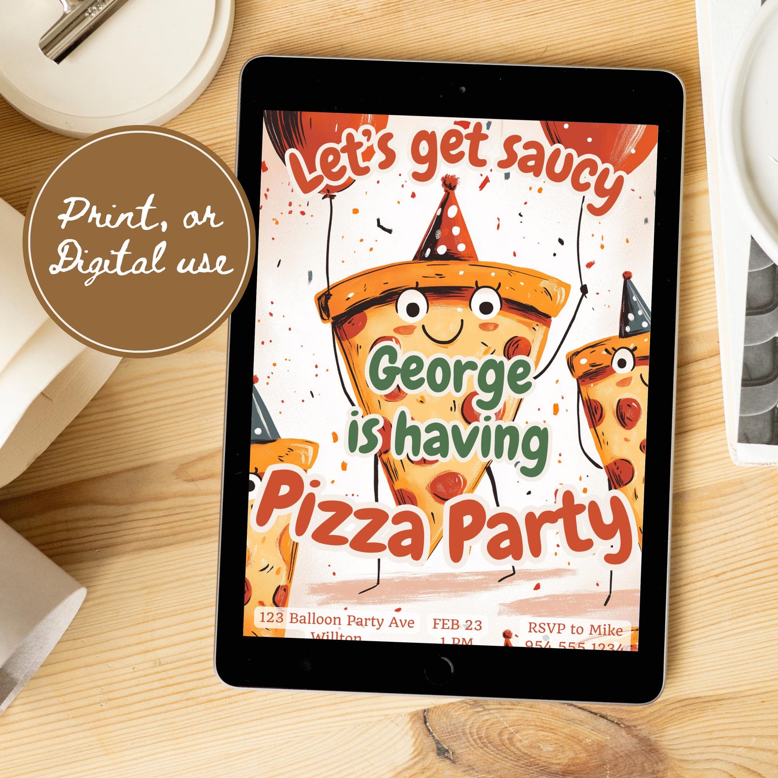 Pizza Party Invitation, Editable Digital Template, Fun and Festive ...
