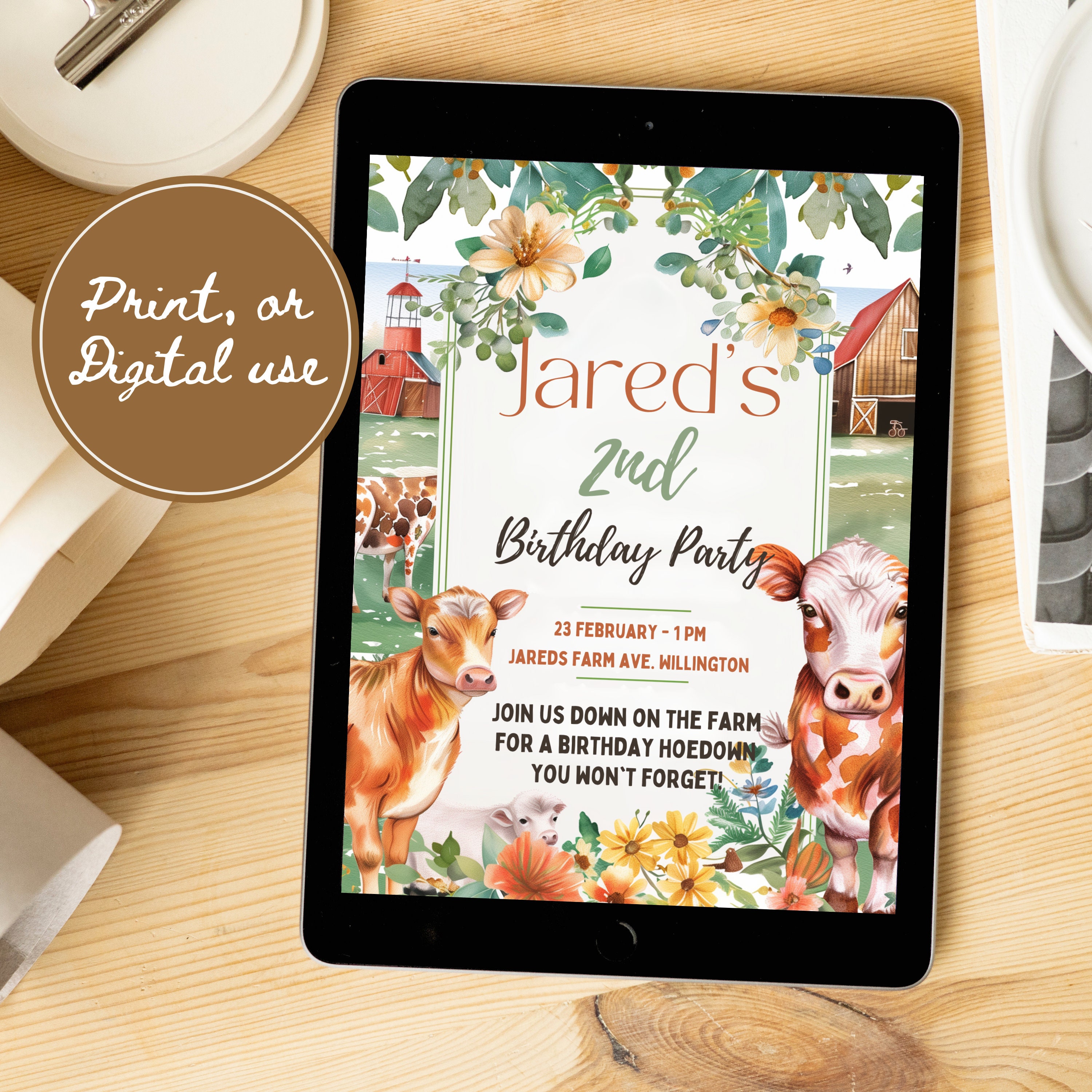 Editable Farm Birthday Invitation Card, Ranch Cow and Calf Birthday ...