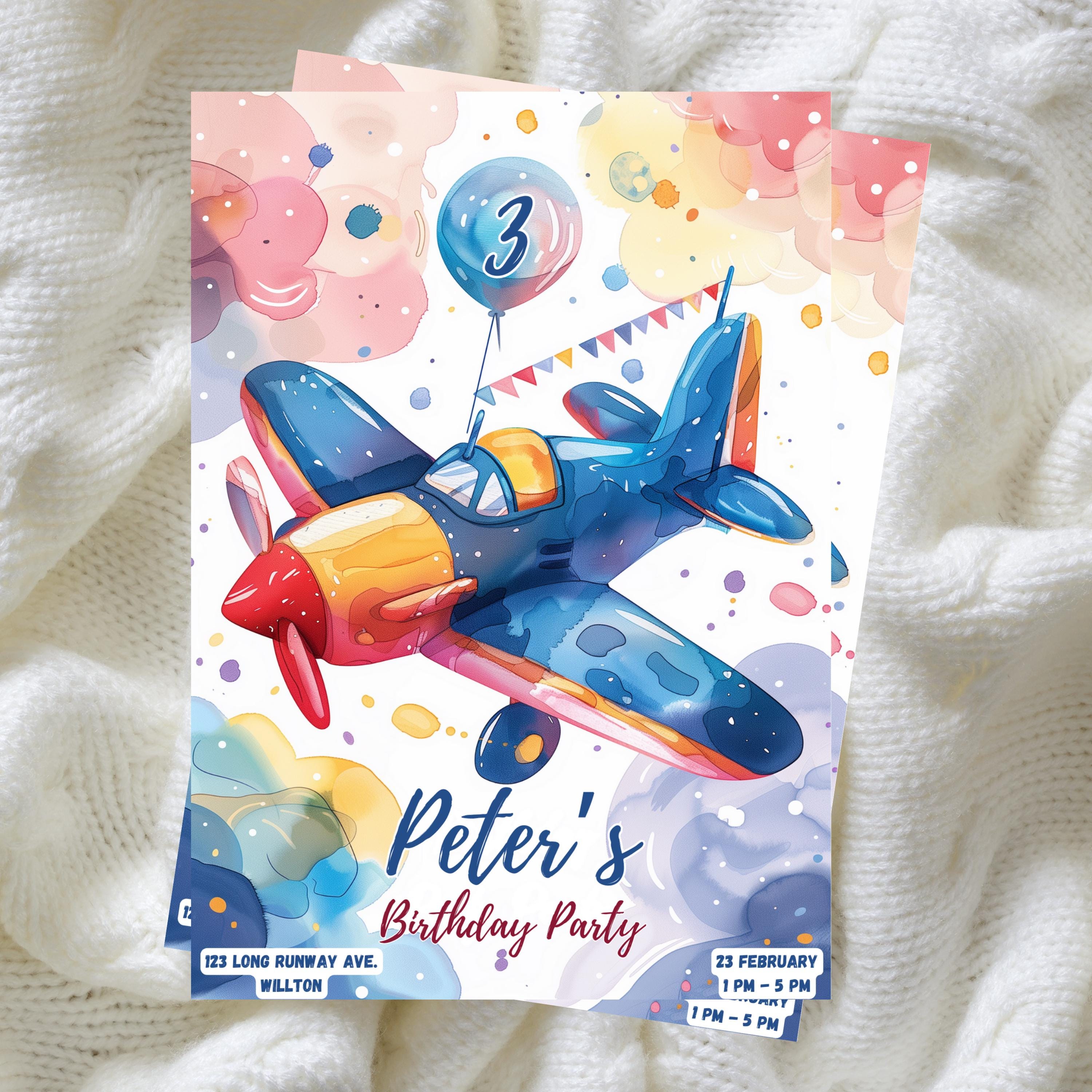 Editable Plane Birthday Invitation, Little Pilot Party Invite, Airplane ...