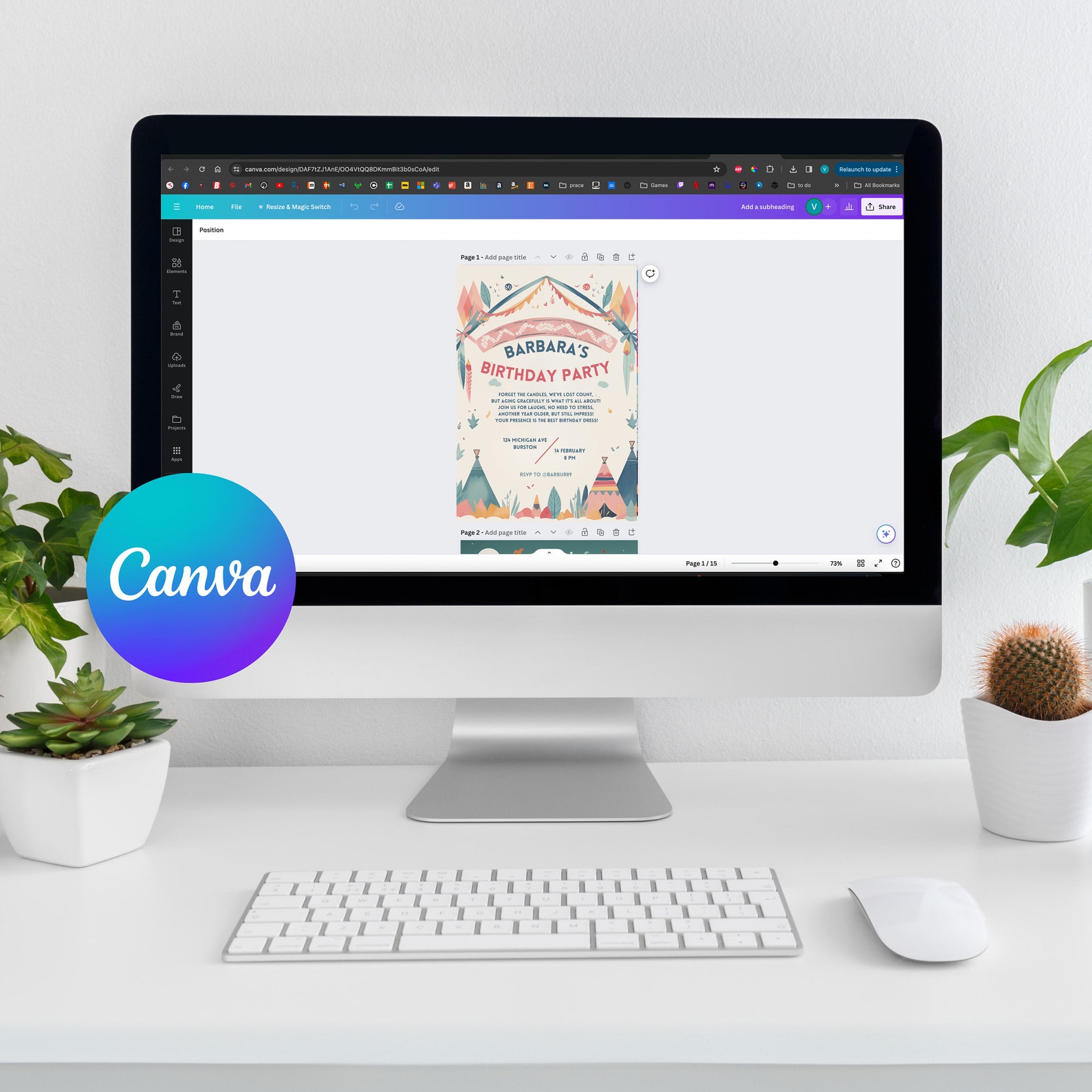 Editable Boho Birthday Invitation: Neutral Colors, Canva Template ...