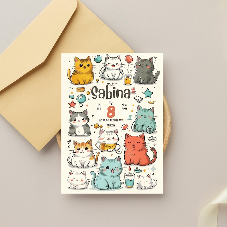 Editable Kitty Cat Birthday Invitation, Purrfect Kitten Party Invite ...