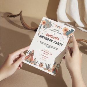 Editable Boho Birthday Invitation: Neutral Colors, Fun Design (canva ...