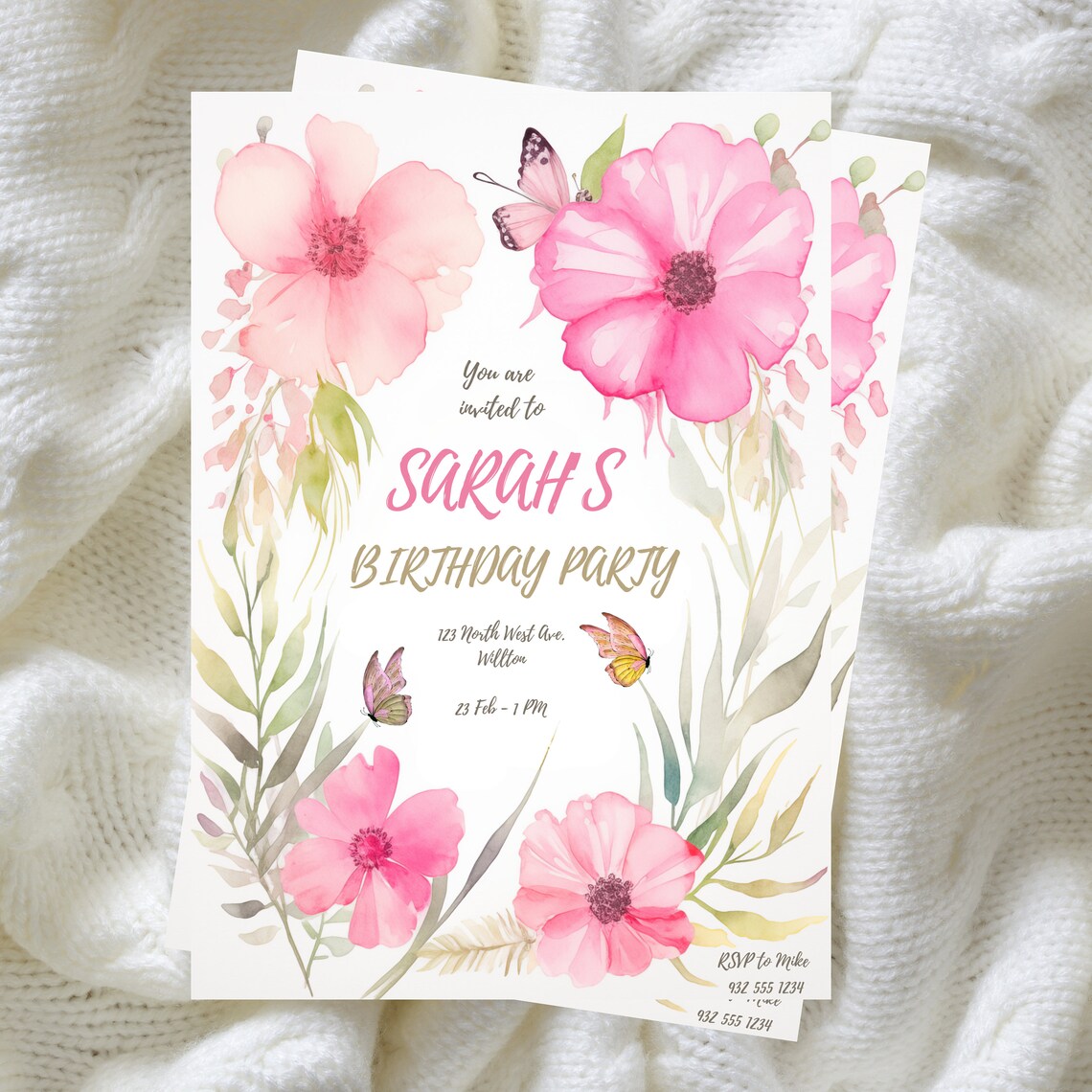 Floral Birthday Party Invitation, Boho Woman's Birthday Invite ...