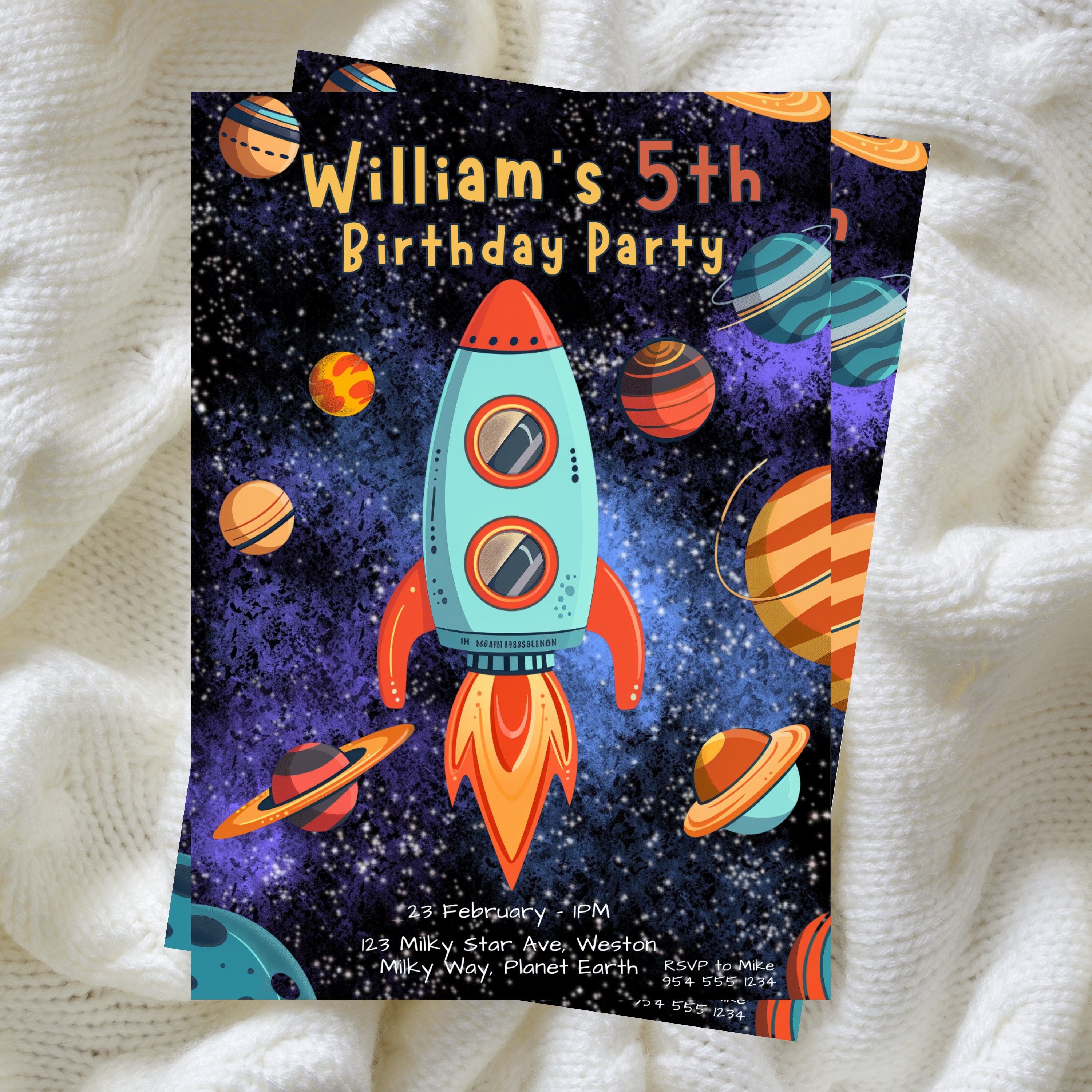 Space Rocket Birthday Invitation Bundle: Canva Template (digital ...