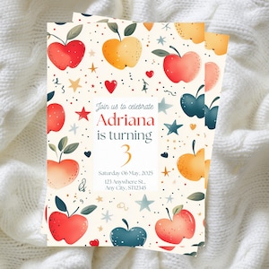 Apple Party Invitation, Kids Birthday Template, Fruit Theme Design ...