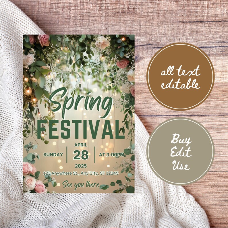 Spring Festival Invitation, Floral Garden Party, Elegant Greenery and ...