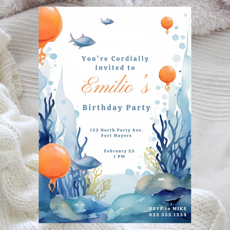 Editable Ocean Animals Party Invite, Under the Sea Birthday Invitation ...