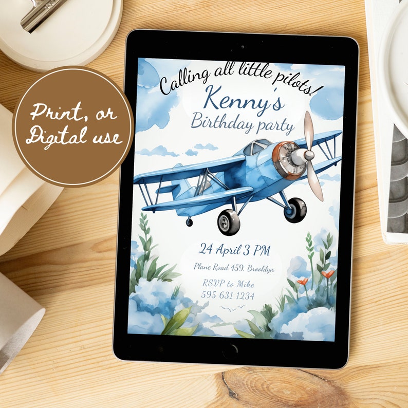 Vintage Airplane Birthday Invitation, Little Pilots Birthday Party ...