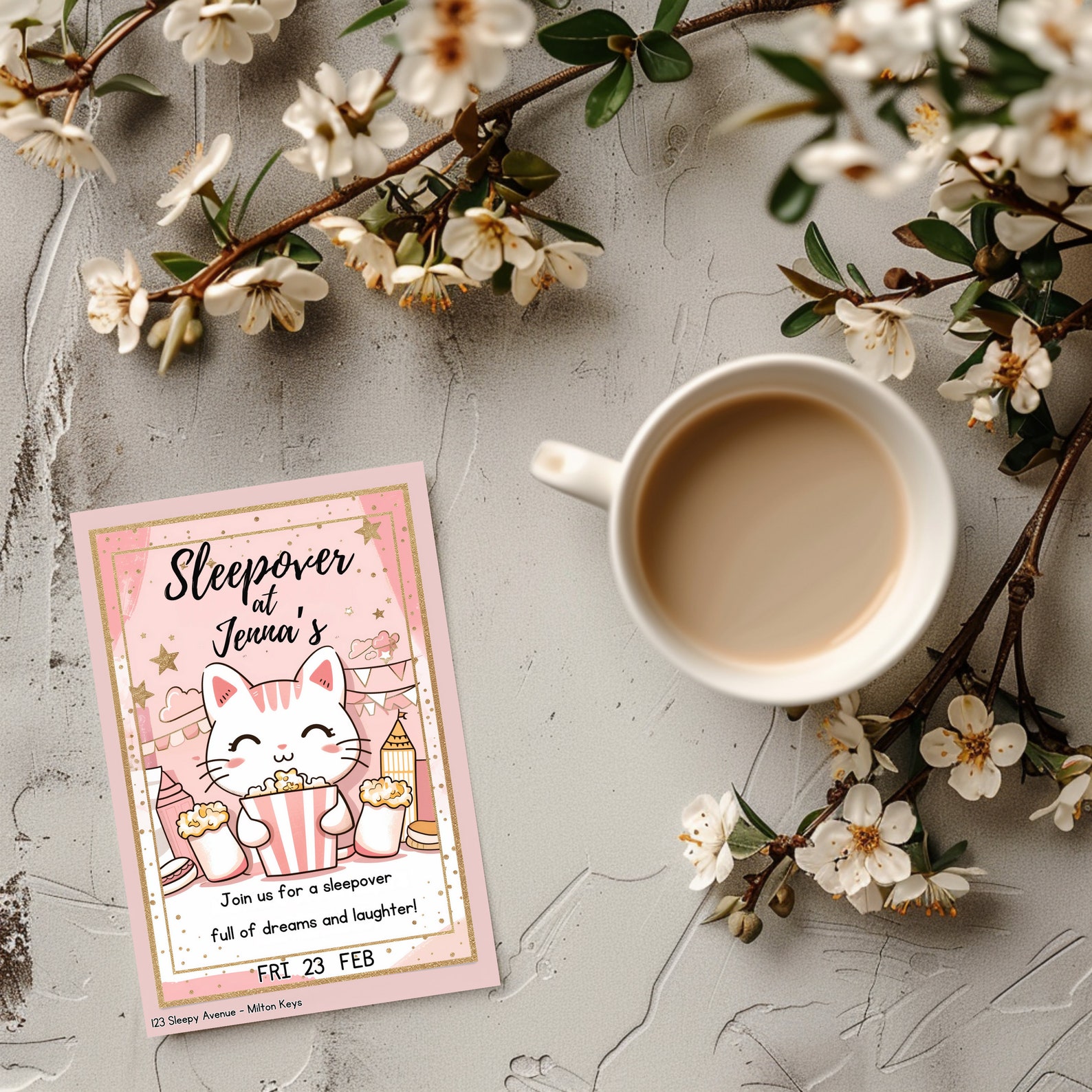 Editable Sleepover Party Invitation, Slumber Party Invite, Cute Cat ...