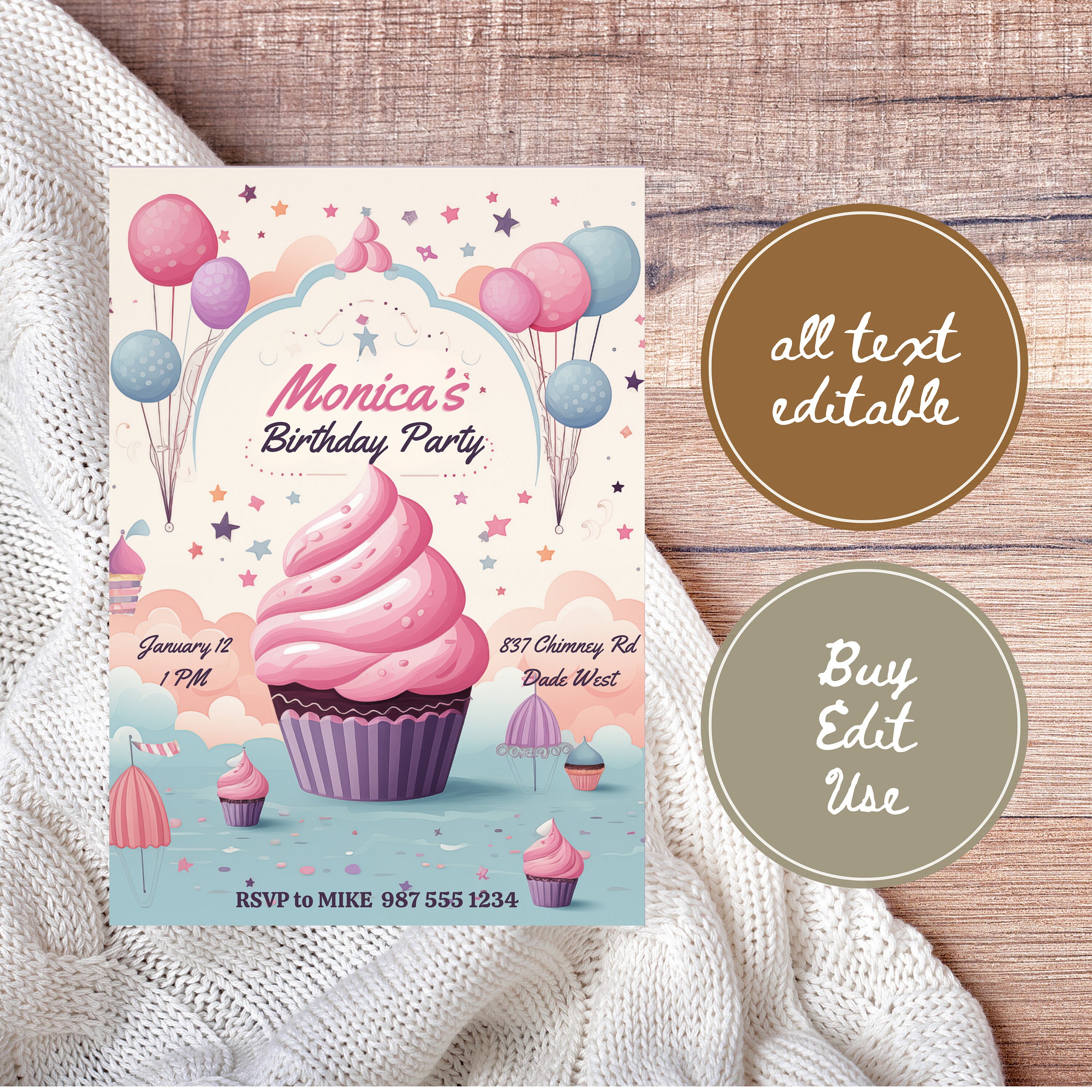 Cupcake Birthday Party Invite: Editable Template (digital Download) - Etsy