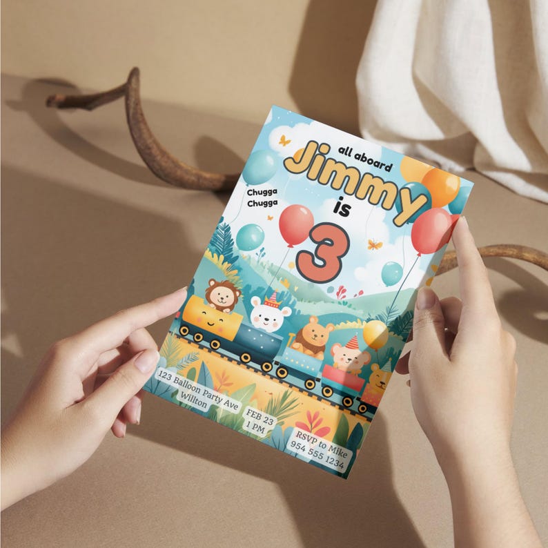 Choo Choo Train Birthday Invitation: Kids Railway Adventure (digital ...
