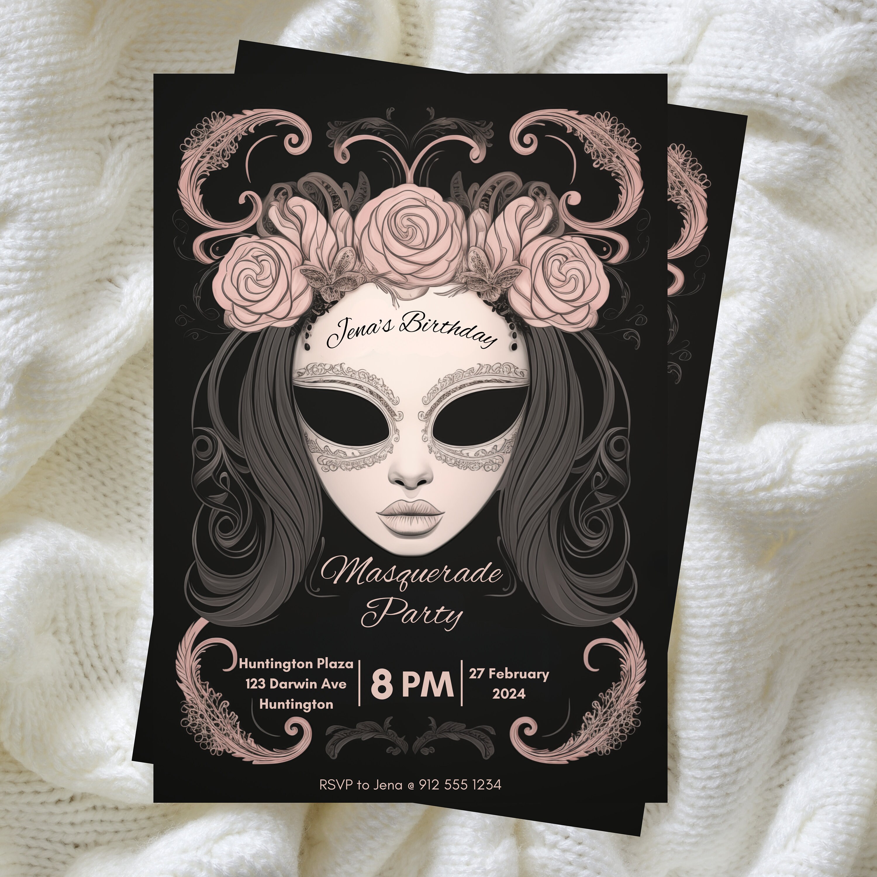 Editable Masquerade Birthday Party Invitation, Luxury Birthday Invite ...