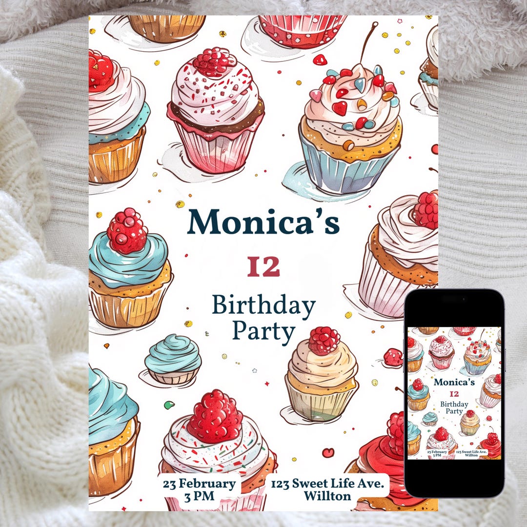 Cupcake Birthday Invitation, Sweet Treats Party Invite, Editable ...
