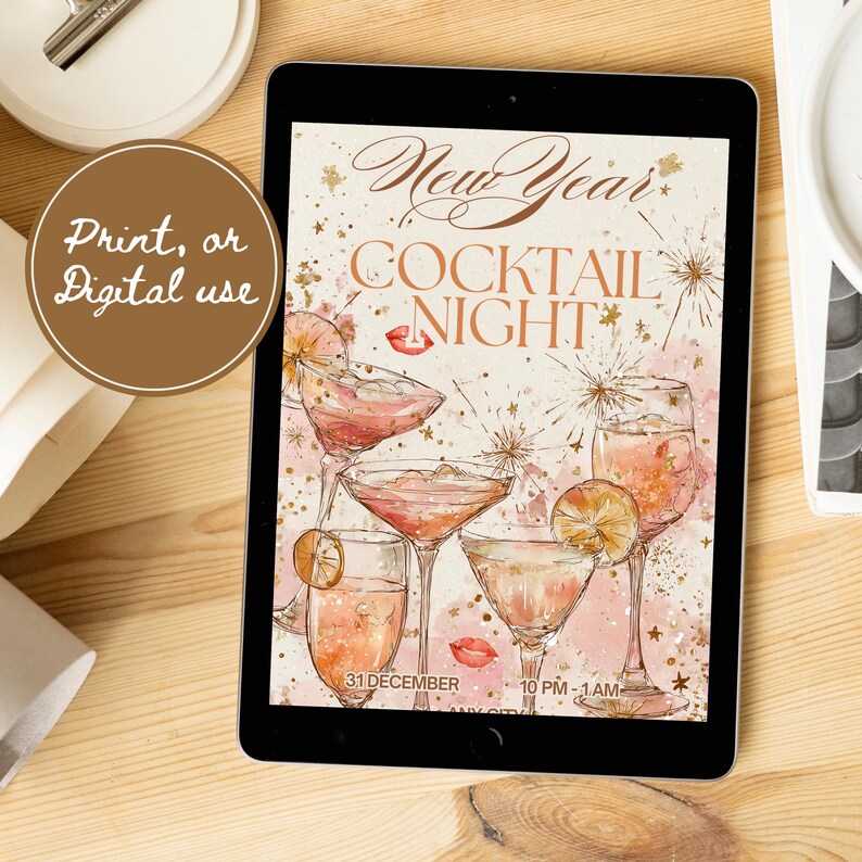 New Year's Eve Cocktail Party Invitation: Elegant Champagne, Editable ...
