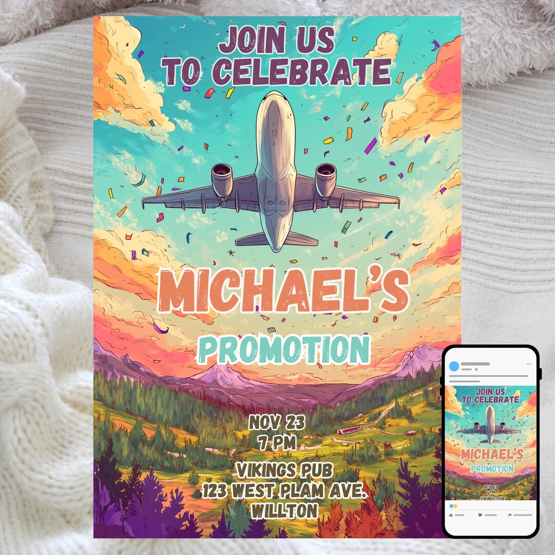 Airplane Promotion Party Invitation: Career Celebration (editable ...