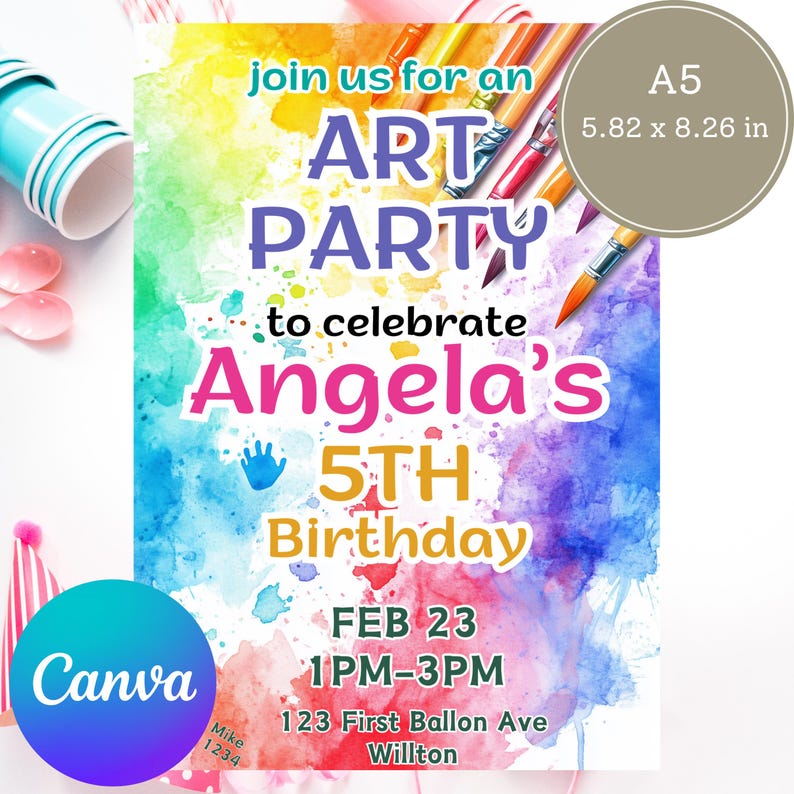 Art Birthday Invitation, Editable Artist Party Invite, Creative ...