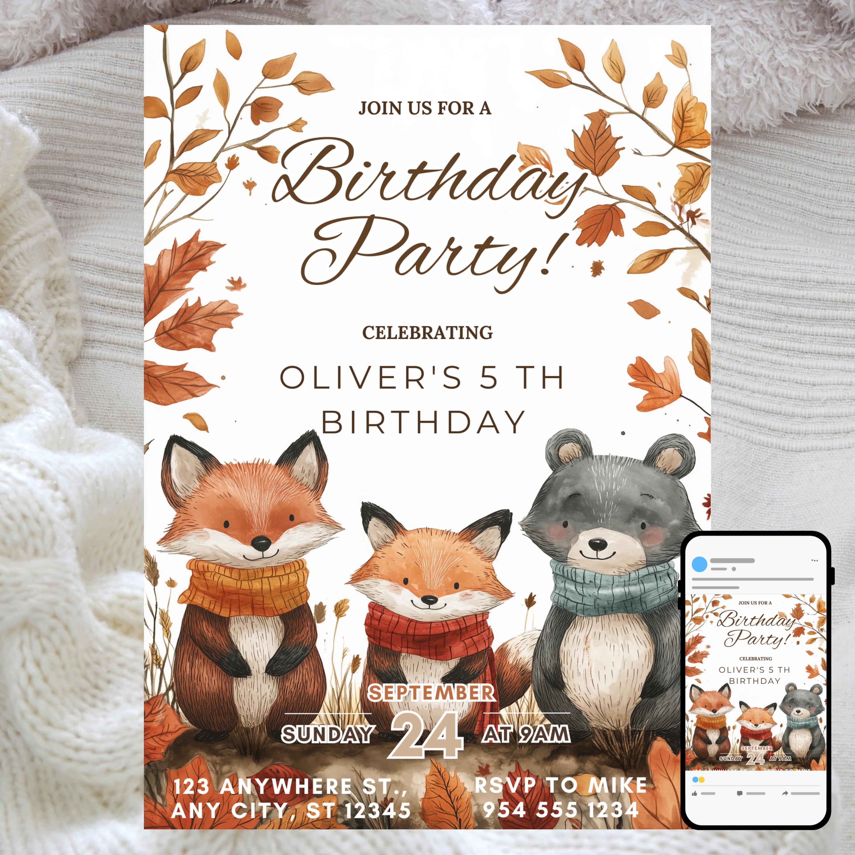 Woodland Animals Birthday Invitation: Forest Adventure Theme (editable ...