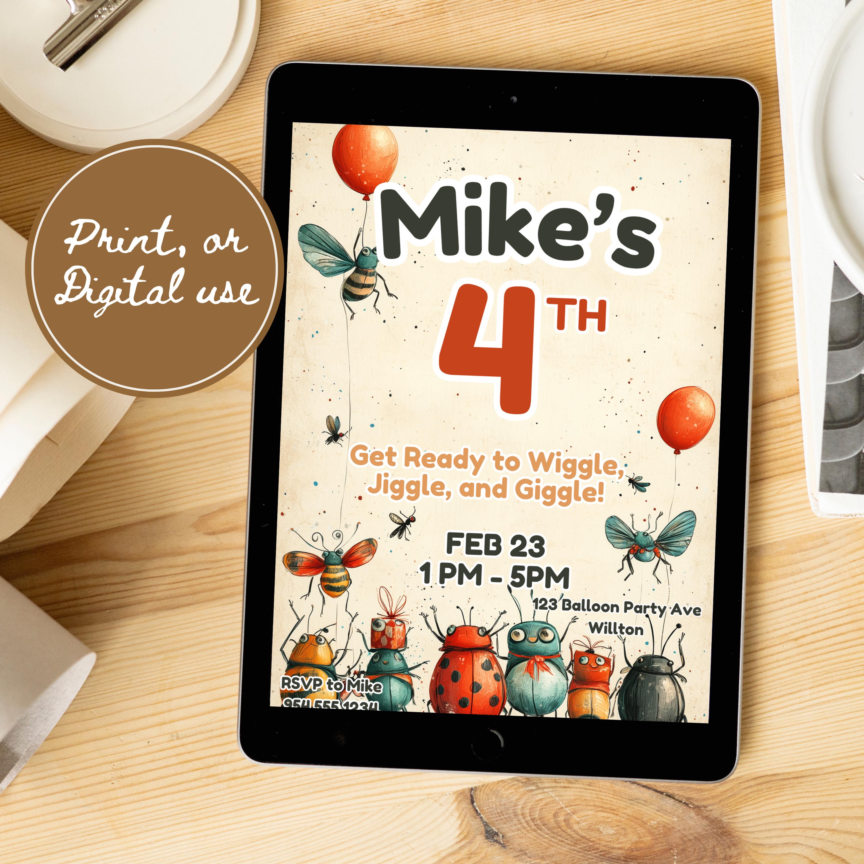 Bug-tastic Birthday Invitation, Funny Kids Party, Editable Digital ...