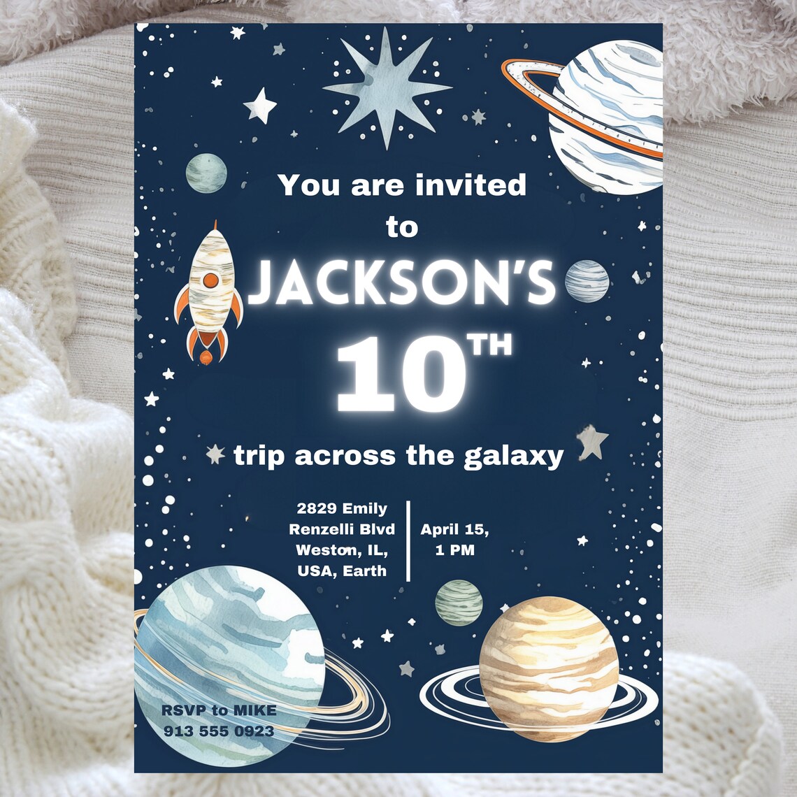 Space Birthday Party Invitation, Customisable Galactic Adventure Card ...