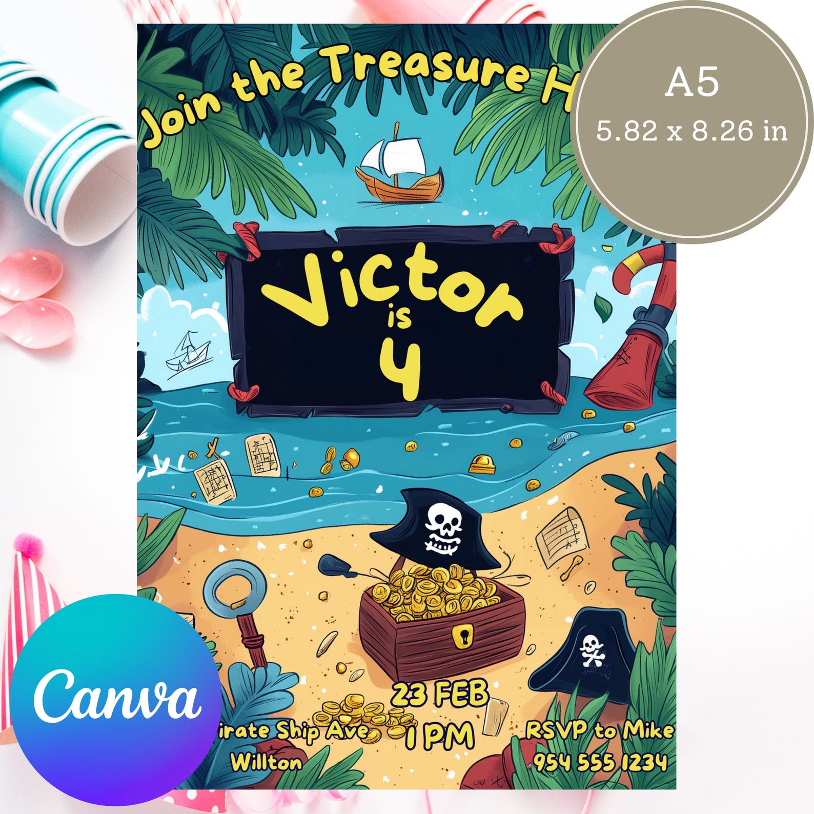 Pirate Birthday Invitation: Ahoy Mateys, Adventure Party (editable ...