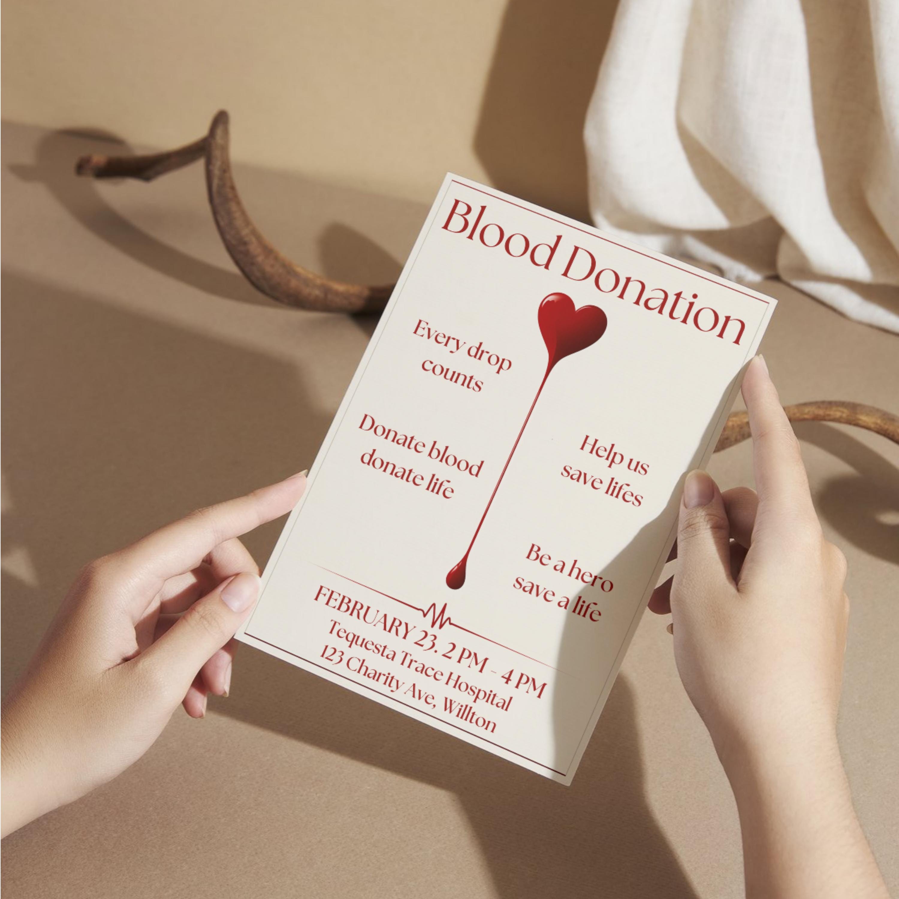 Blood Donation Drive Invitation, Editable Charity Event Template ...