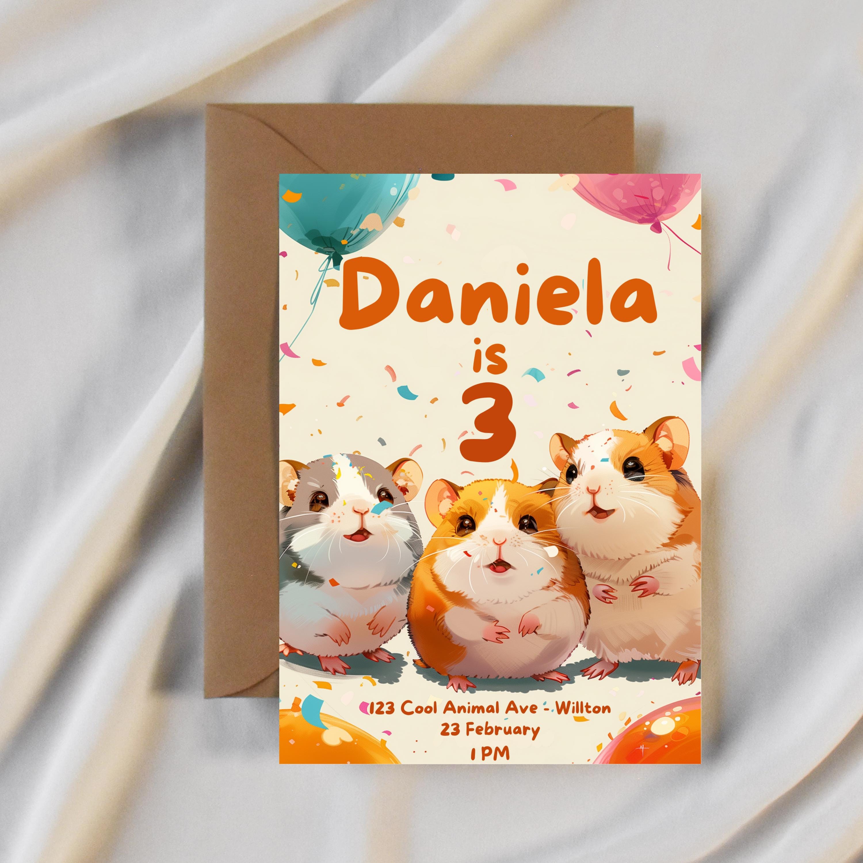 Editable Hamster Birthday Invitation Template (digital Download) - Etsy
