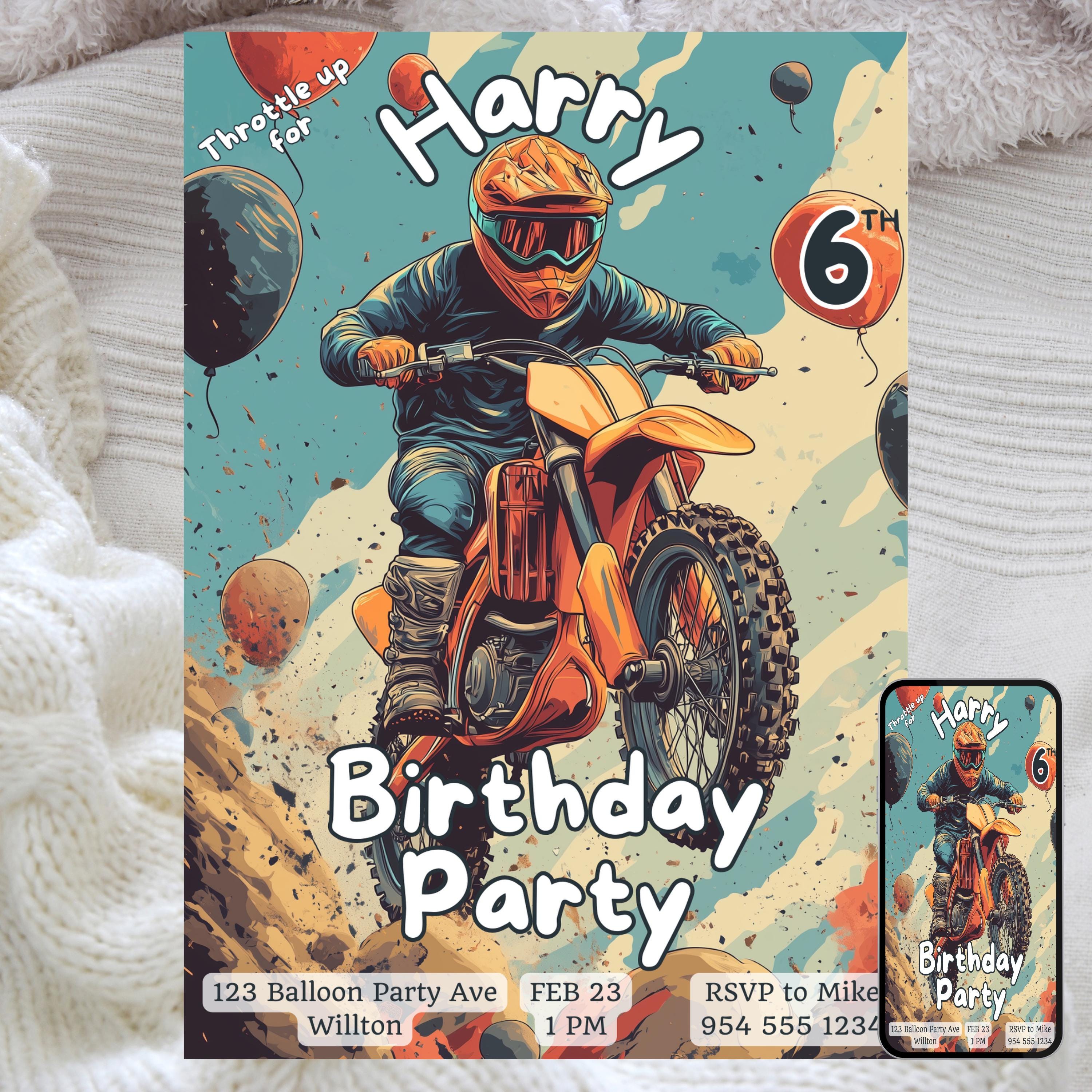 Dirt Bike Birthday Invitation for Kids, Fun Editable Off-road Party ...