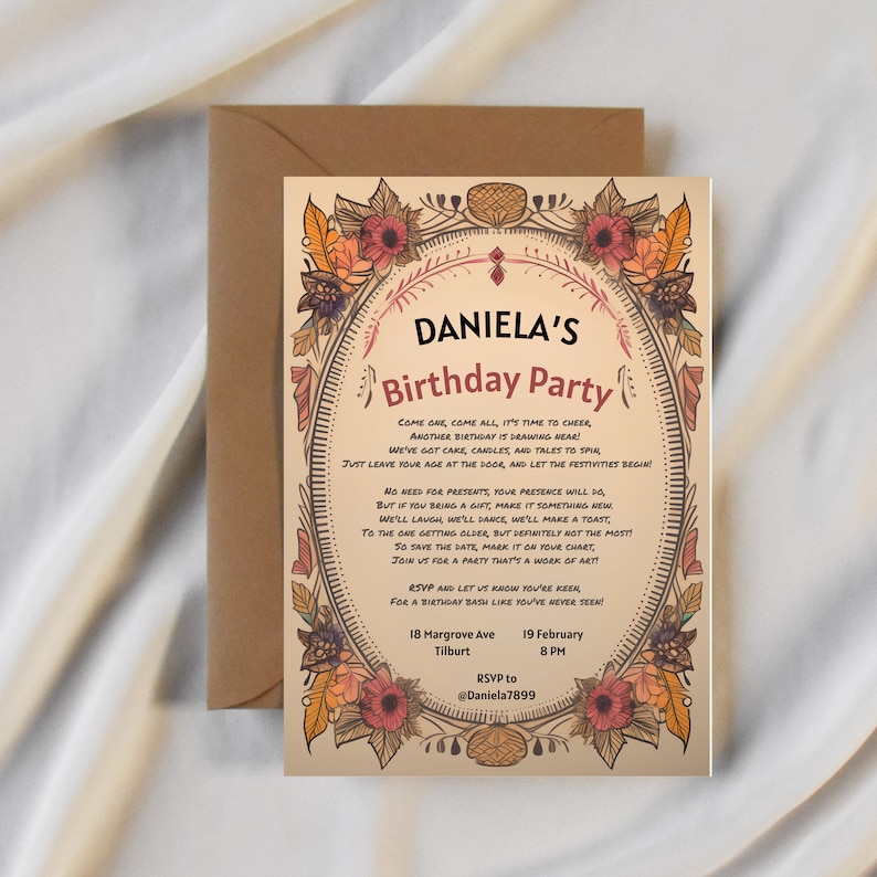 Editable Free Spirit Birthday Invitation, Neutral Colours Printable ...