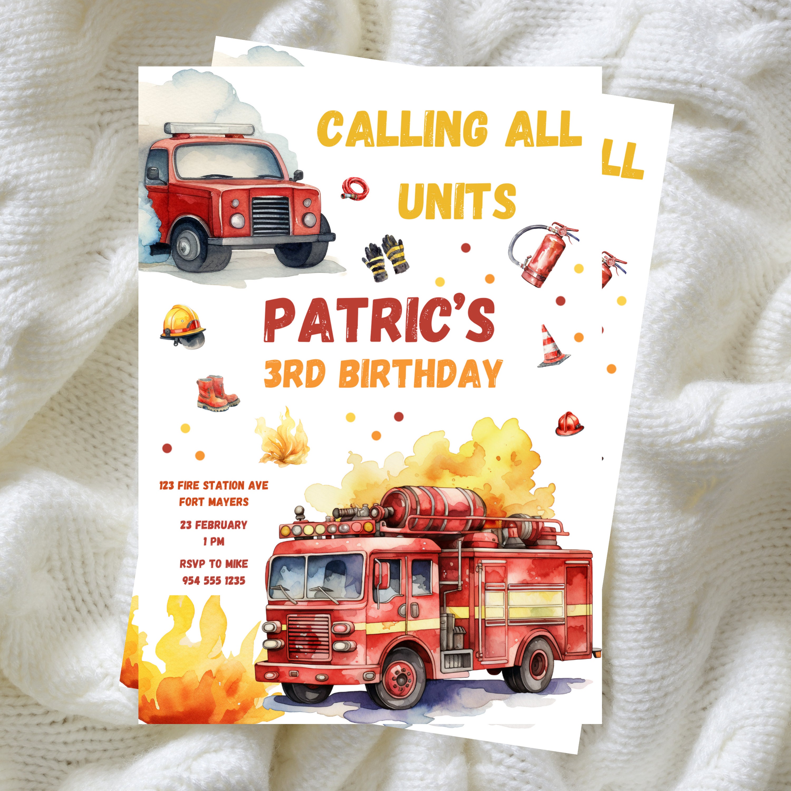 Firetruck Birthday Invitation: Editable Fire Engine Template (digital ...