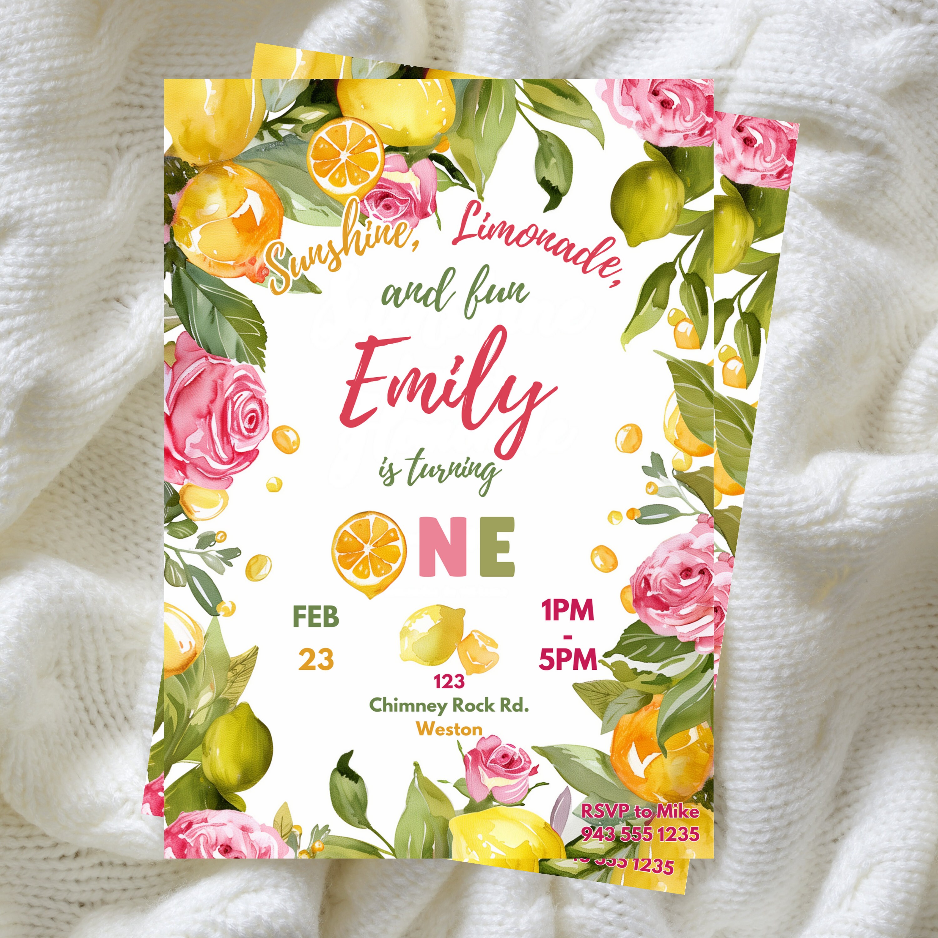 Pink Lemonade Birthday Invitation: Roses & Lemons, Girl First Birthday ...