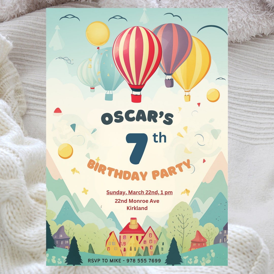 Editable Hot Air Balloon Birthday Invitation Template (digital Download ...