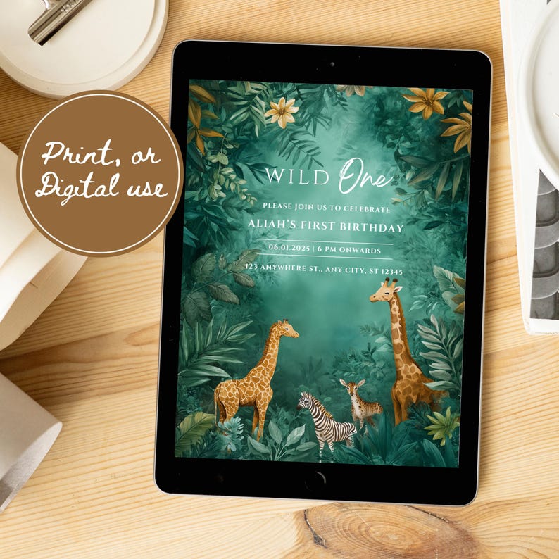 Jungle Safari Birthday Invitation: Wild Animals, Tropical Theme ...