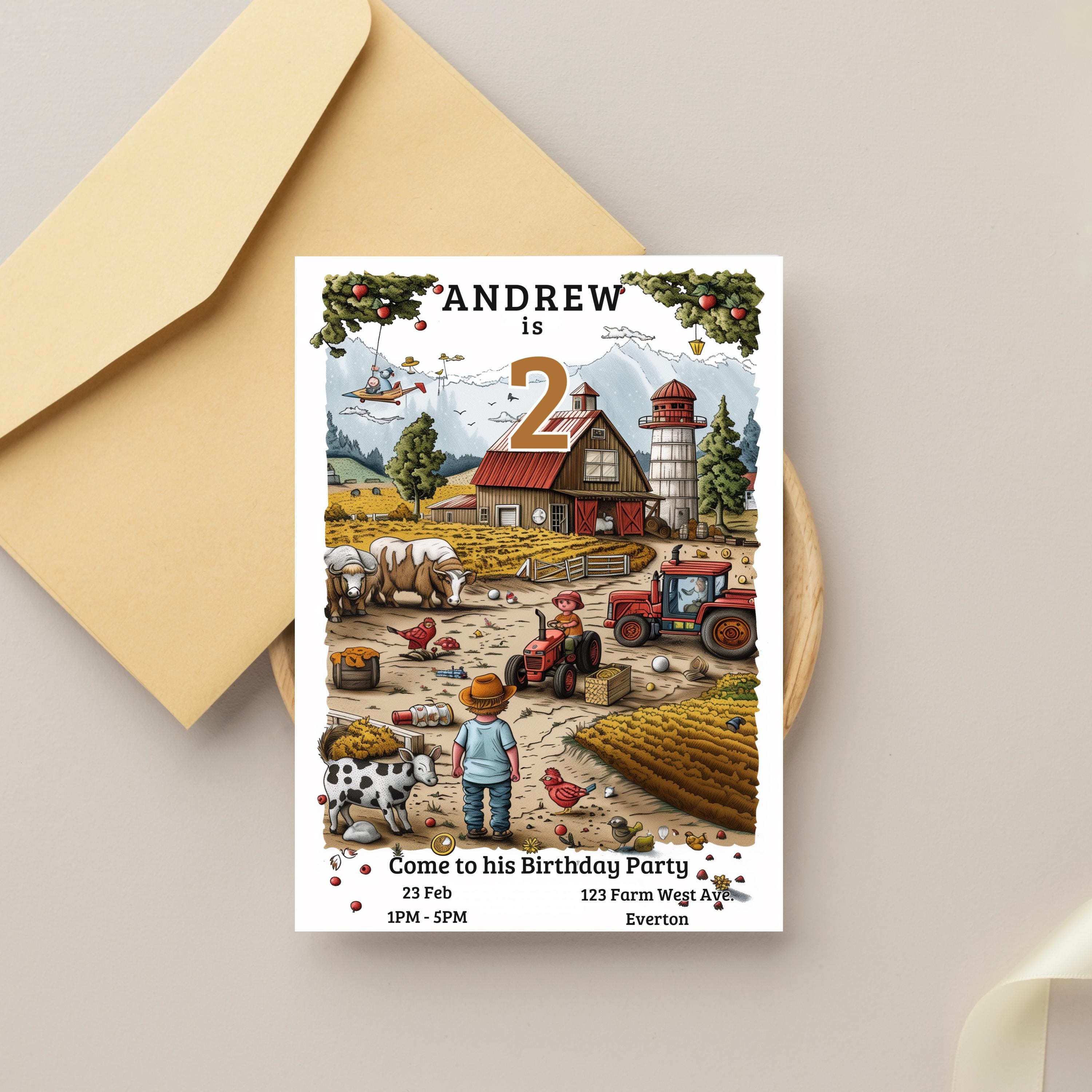 4x6 Inch Birthday Cards Farm Birthday Invitation: Barnyard Animals ...