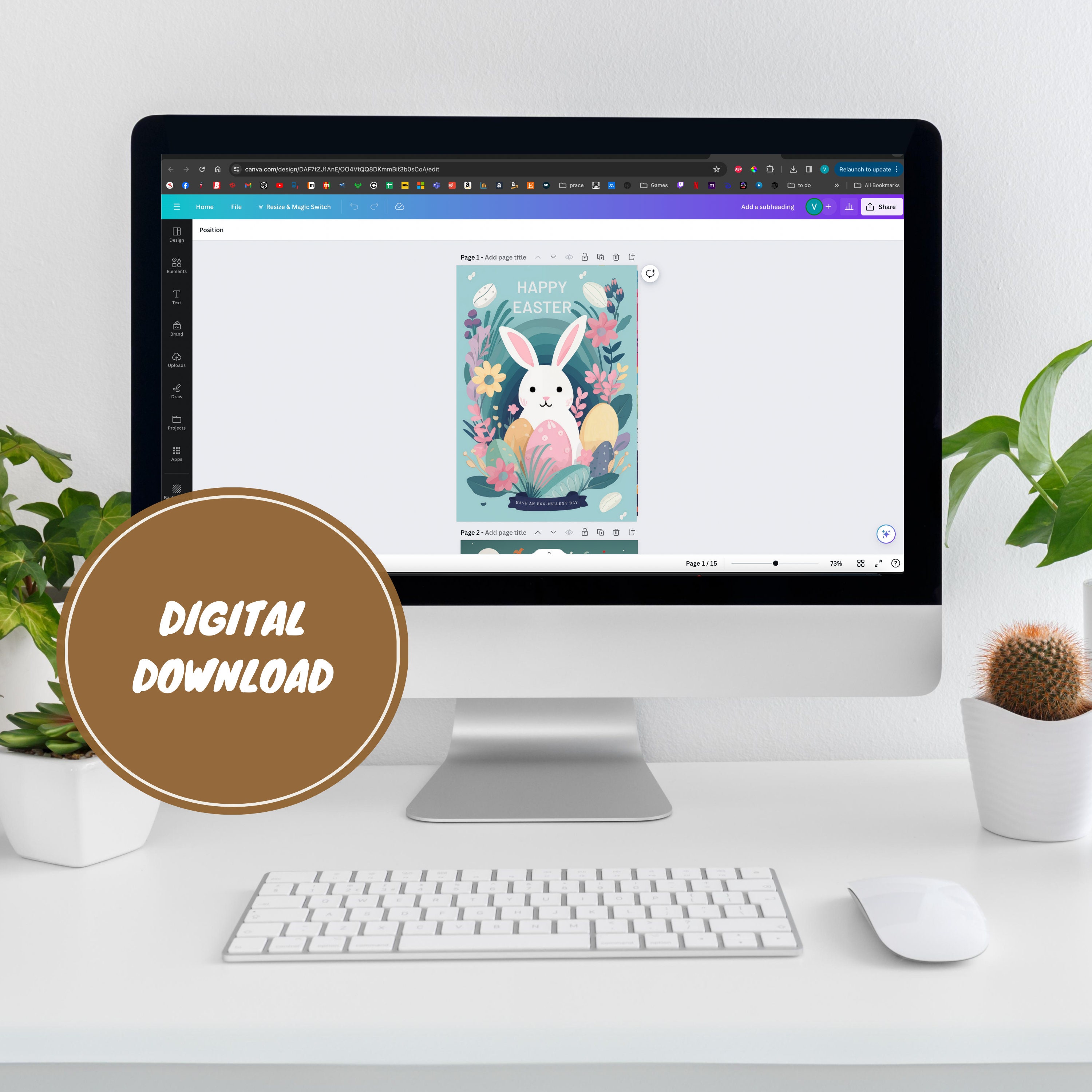 Easter Bunny Card, Happy Easter Png Card, Digital Easter Card ...