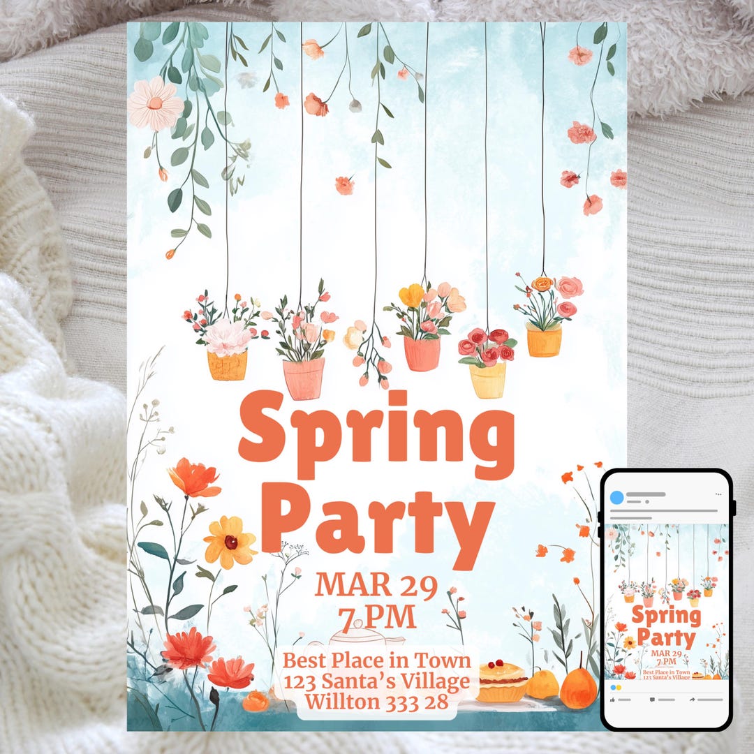 Floral Spring Party Invitation: Editable Celebration Template (digital ...