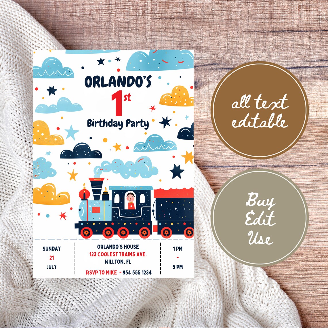 Children Train Birthday Invitation, Cute Train Party Invite Template ...