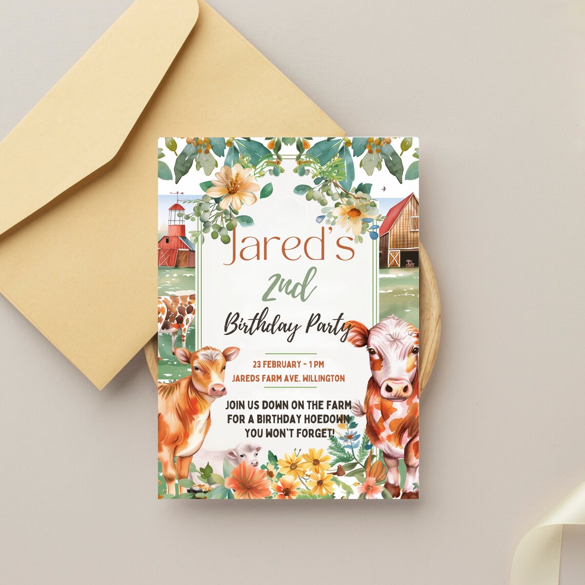 Editable Farm Birthday Invitation Card, Ranch Cow and Calf Birthday ...