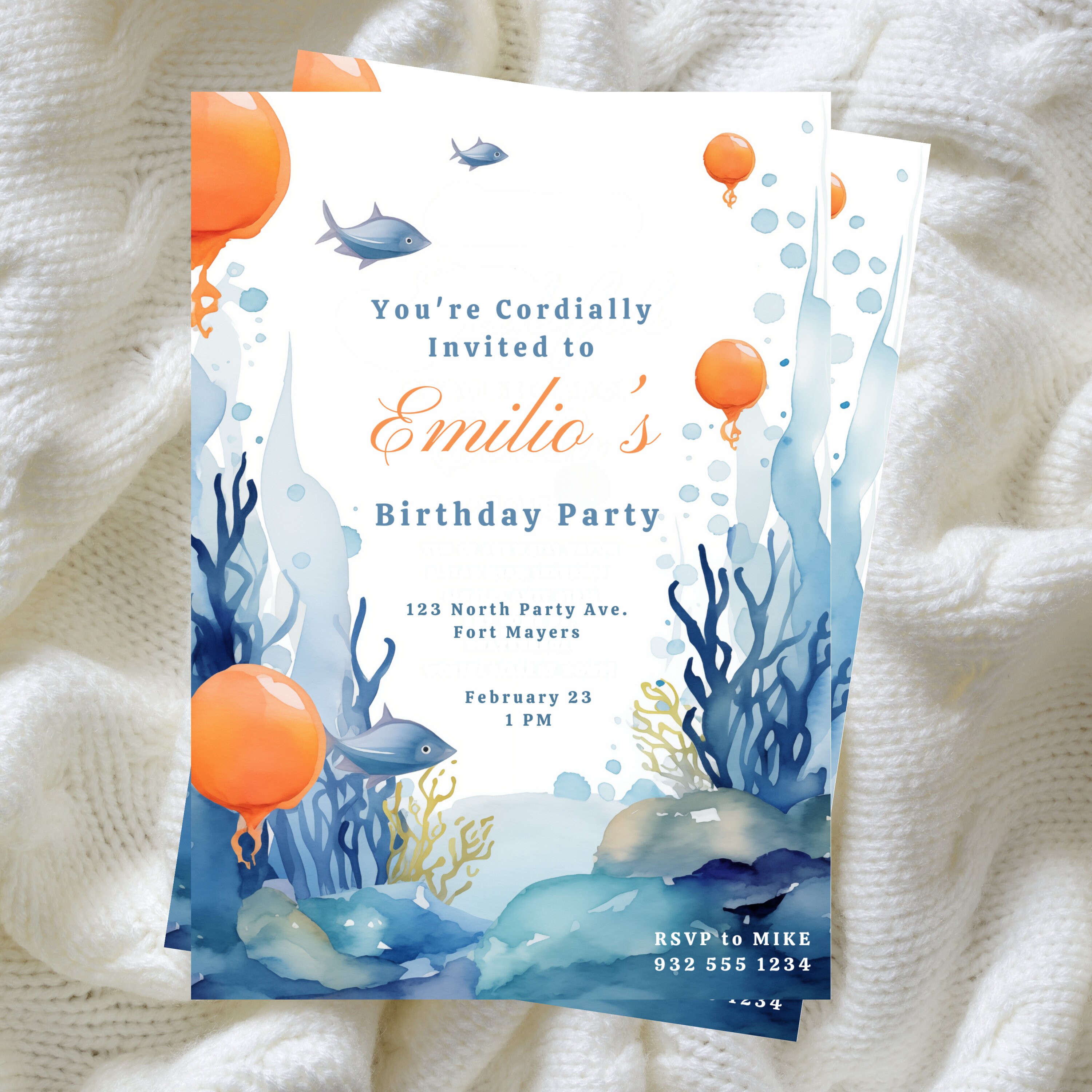 Editable Ocean Animals Party Invite, Under the Sea Birthday Invitation ...