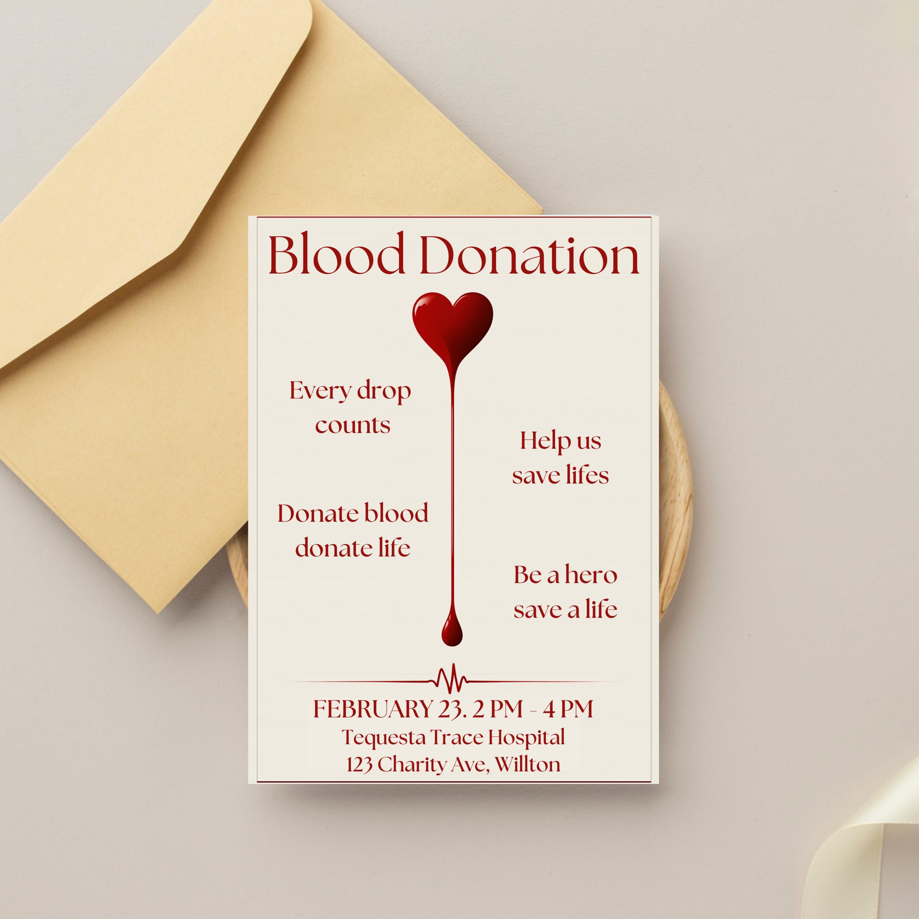 Blood Donation Drive Invitation, Editable Charity Event Template ...