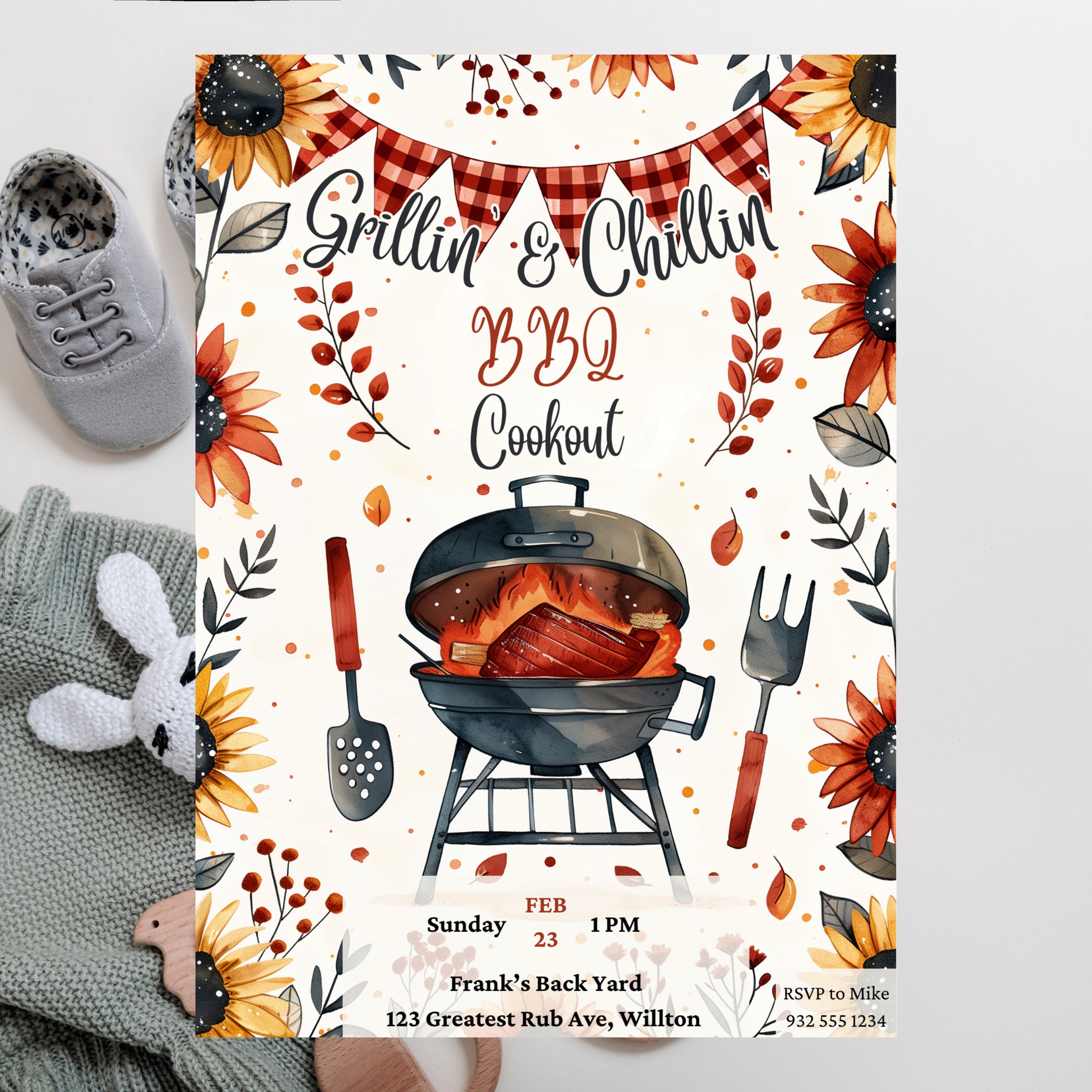 Editable BBQ Invitation, BBQ Birthday Invitation, Backyard Baby Shower Invite, Barbecue Birthday ...