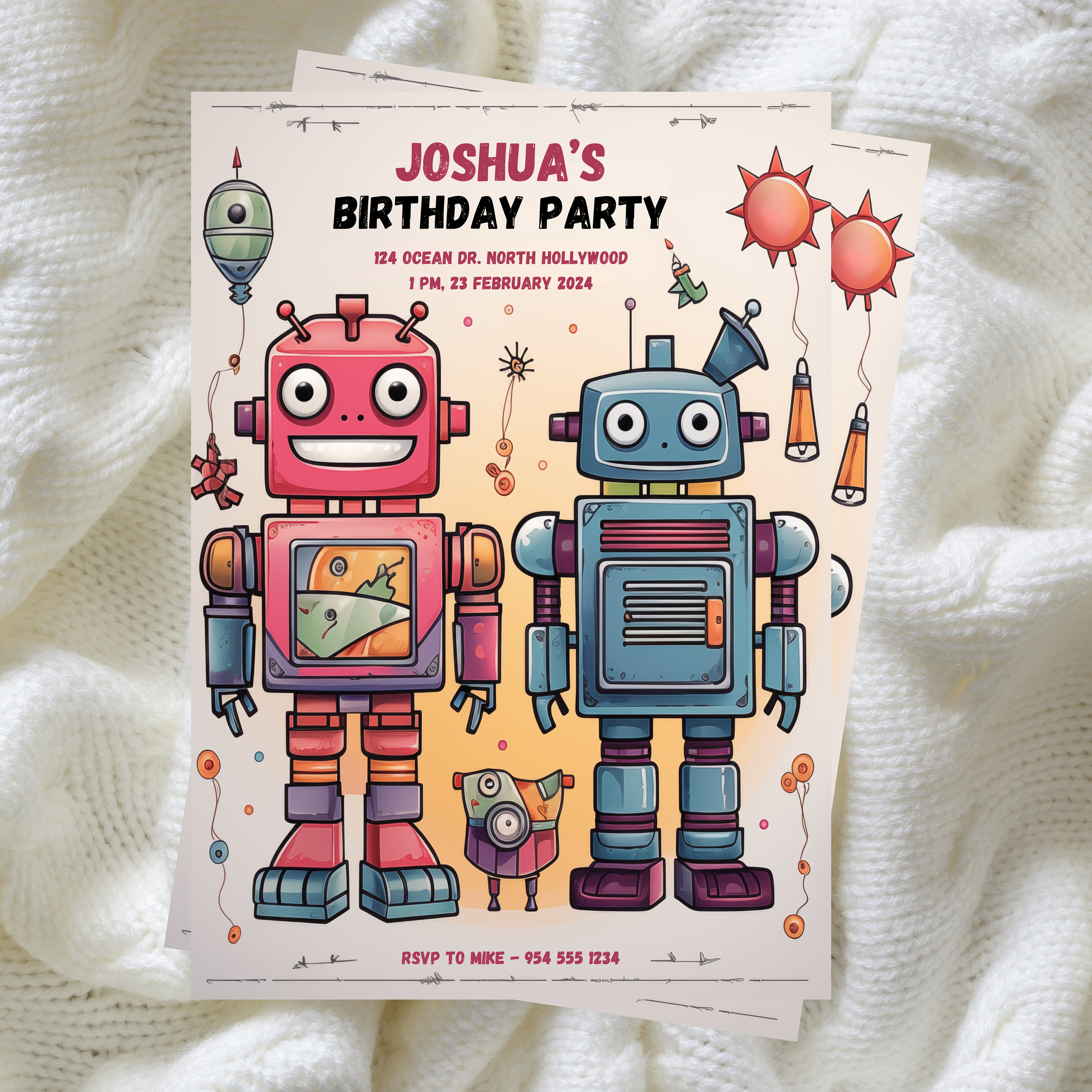 Editable Robot Birthday Invitation Template, Customisable Kids Party ...