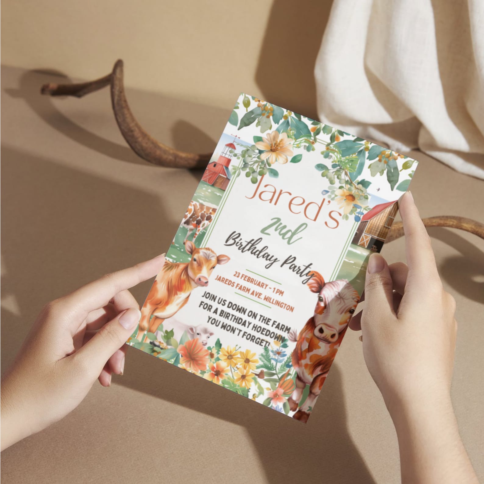 Editable Farm Birthday Invitation Card, Ranch Cow and Calf Birthday ...