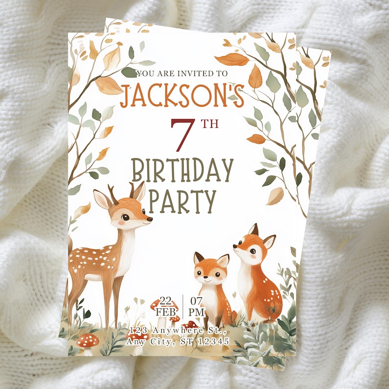 Woodland Animals Birthday Invitation: Forest Theme (editable Digital ...