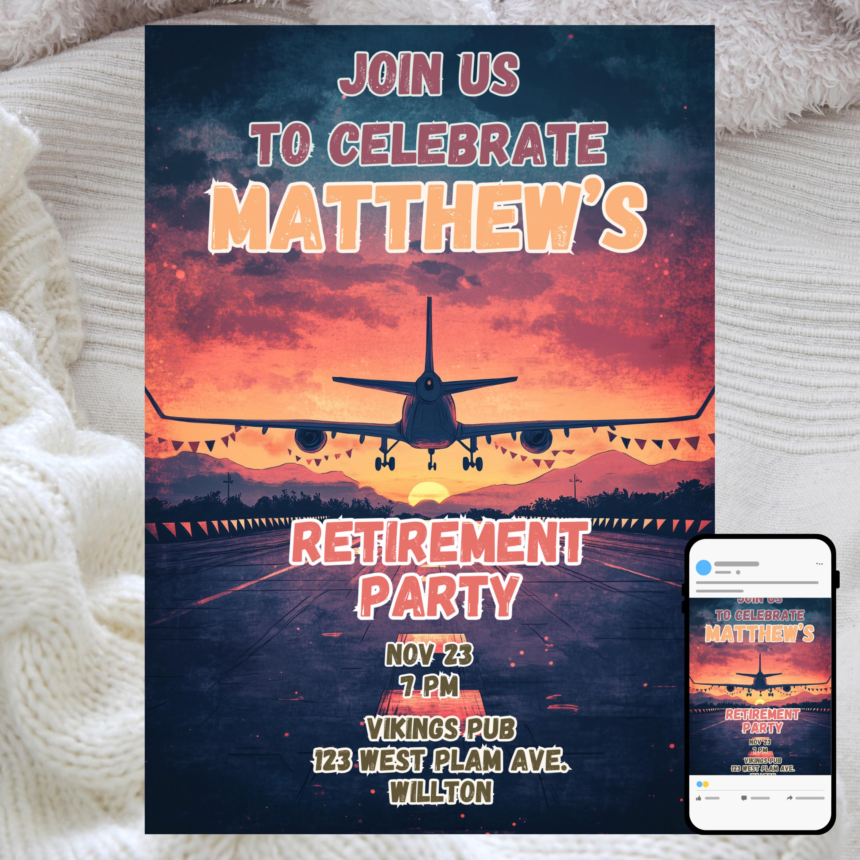 Retirement Party Invitation, Pilot Farewell Celebration, Editable ...