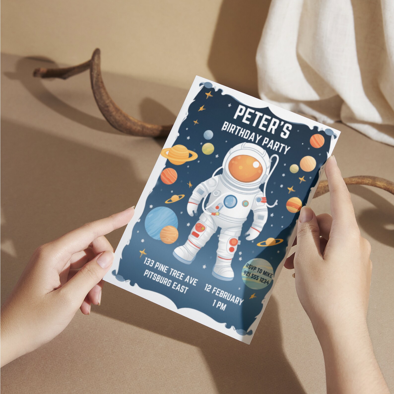 Astronaut in Space Invitation Card, Space Birthday Party Invitation ...