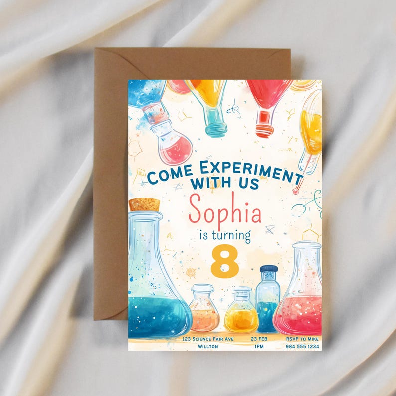 Editable Kids Science Party Birthday Invitation, Mad Scientist Lab ...